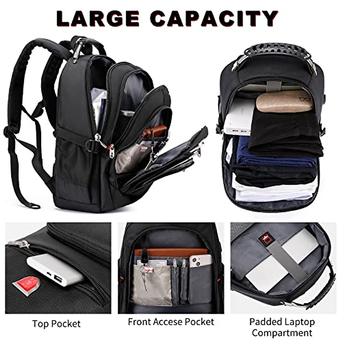 aocrin YH&GS Laptop Backpack, Business Travel Laptops Backpackfor for Men Women, Work Laptop Backpack Fits 15.6 Inch with USB Charging Port, Black