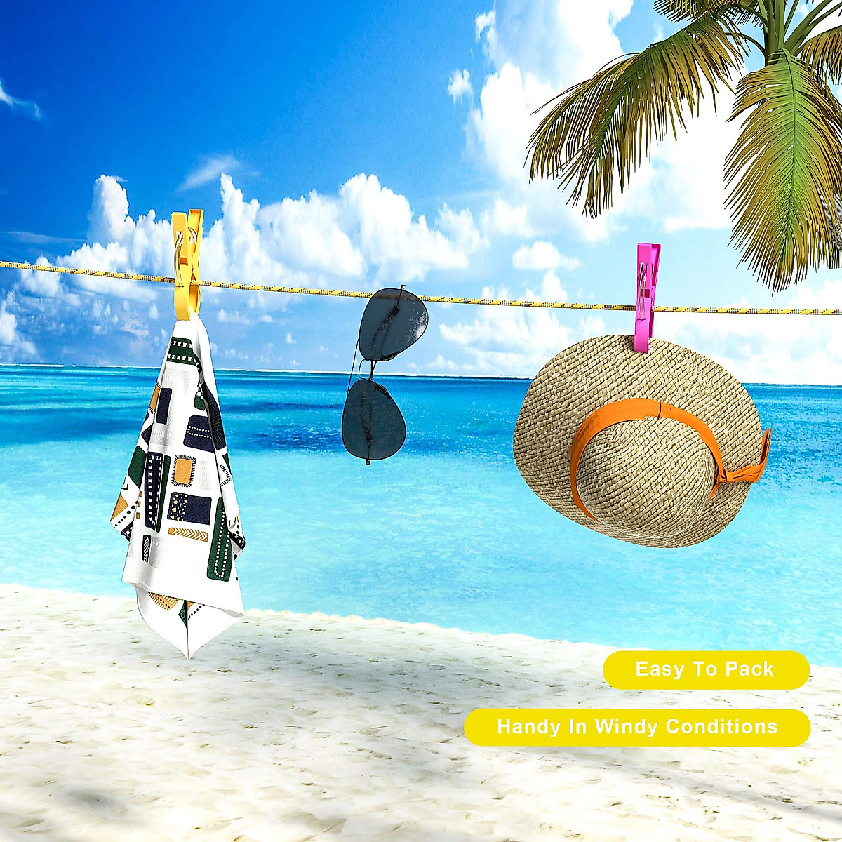 Beach Towel Clips, 16 Pack Beach Chair Towel Clips on Cruise by ECROCY, Beach Accessories to Keep Your Towel from Blowing Away,Heavy Duty and in Bright Colors