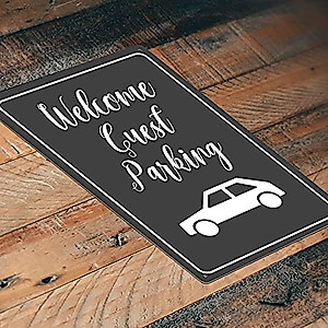 Tin Signs Parking Warning Notice | Tin Sign for Parking Space at Cabin, Lodge, Air B&B Decor | Parking Area Only Lightweight Aluminum Metal Sign 12 x 8 in. Welcome Guest Parking