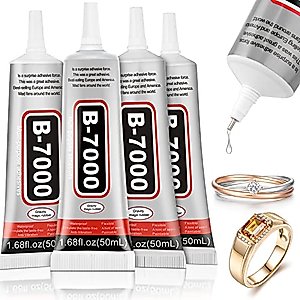 4 PCS 50ML B7000 Crafts Glue Super Adhesive, Multipurpose B-7000 Rhinestones Bonding Glue Flexible Clear Glue for DIY Jewelry Beads Fabric Cloth Nail Art Shoes Screen Repair
