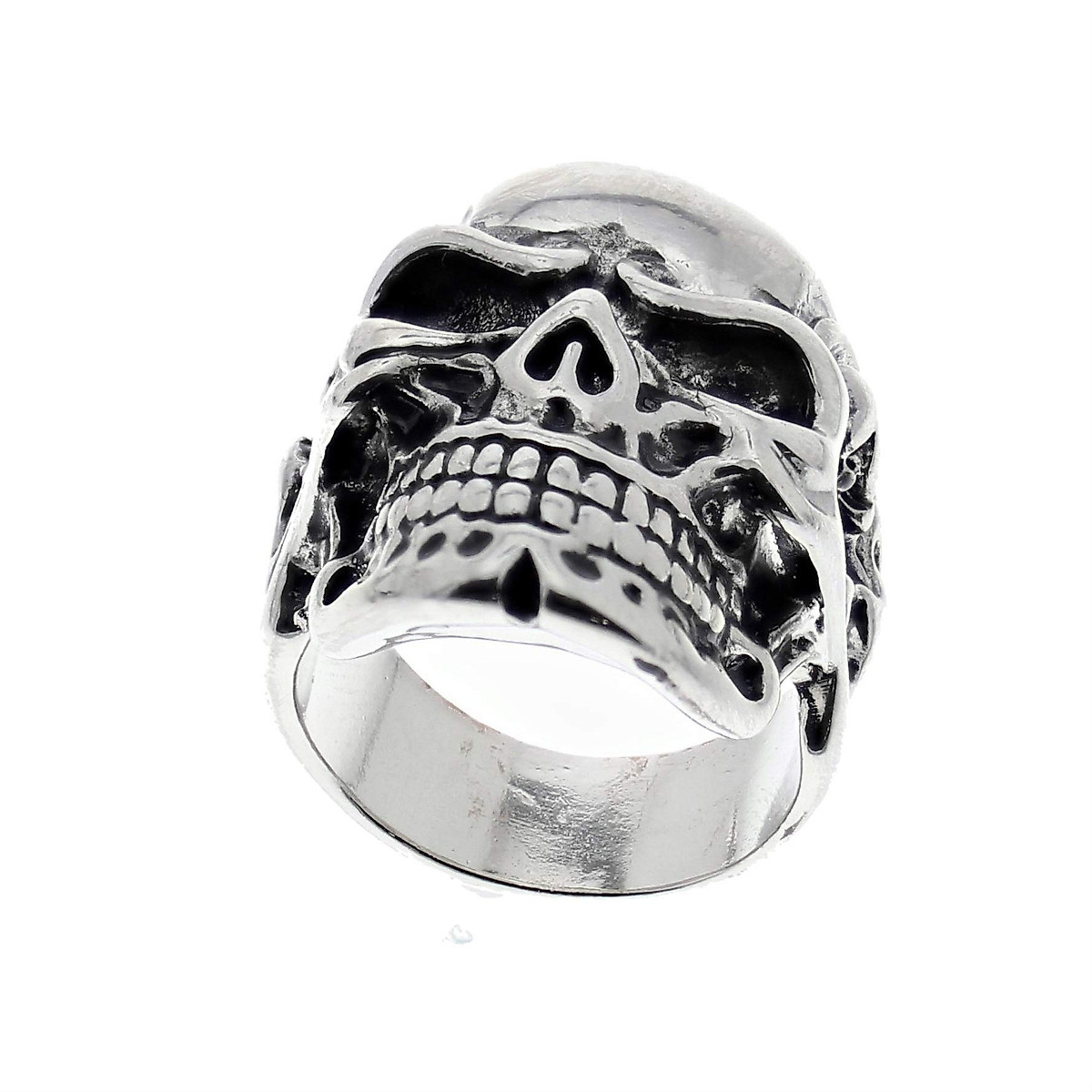 Zac's Alter Ego Skeleton Engraved Chunky Skull Ring - Alternative Gothic Jewellery