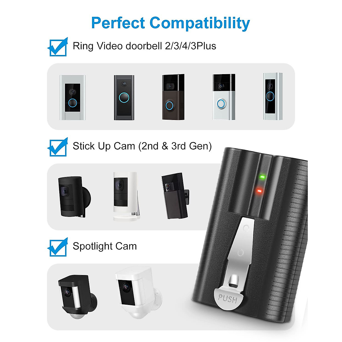 Replacement for Ring Battery Compatible with Ring-Doorbell-Camera 2/3/4/3plus, Stick Up Cam Battery (2nd and 3rd Gen), Spotlight Cam and Peephole Cam, 2Pack Rechargeable 3.65V 6040mAh Battery