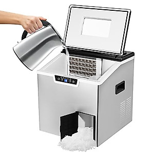 Porkke Square Ice Maker, Ice Crusher, Commercial Ice Maker, 150-180W Desktop Ice Maker, Freestanding Stainless Steel Ice Maker for Milk Tea Shops, Coffee Shops, Offices