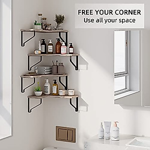 MOLYHOM Wood Floating Corner Shelves, Wall Shelves for Bedroom, 4 Sets of Wall Mounted Shelf.