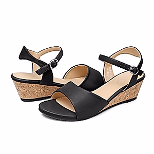 SHIBEVER Women Wedge Comfortable Sandals: Platform Dressy Walking Sandals Black Summer Fashion Casual Wedding Sandal size 8