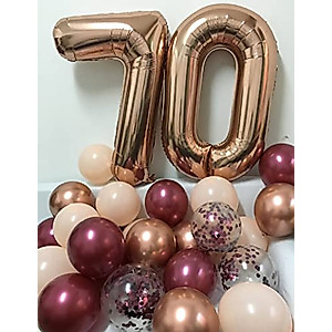 70th Birthday Decorations Women – Happy 70 Birthday Party Supplies for Womens with Champagne Burgundy Flowers Balloons Tissues Decor (Burgundy + Champagne)