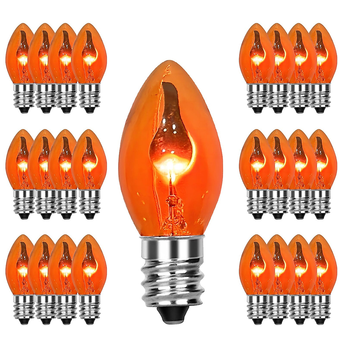 Konictom 12 Pack C18 Clear Flame Shape Light Bulb,1W Flame Flickering Lights for Indoor Outdoor Halloween Christmas Party Decor