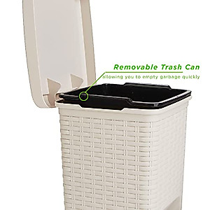 Mind Reader Basket Collection, Trash Can, 5.5 Liter Capacity, Attached Hinged Lid, Pedal Allows Hands-Free Opening, Bathroom Bin, 8.07" L x 8.07" W x 11.1" H, Ivory
