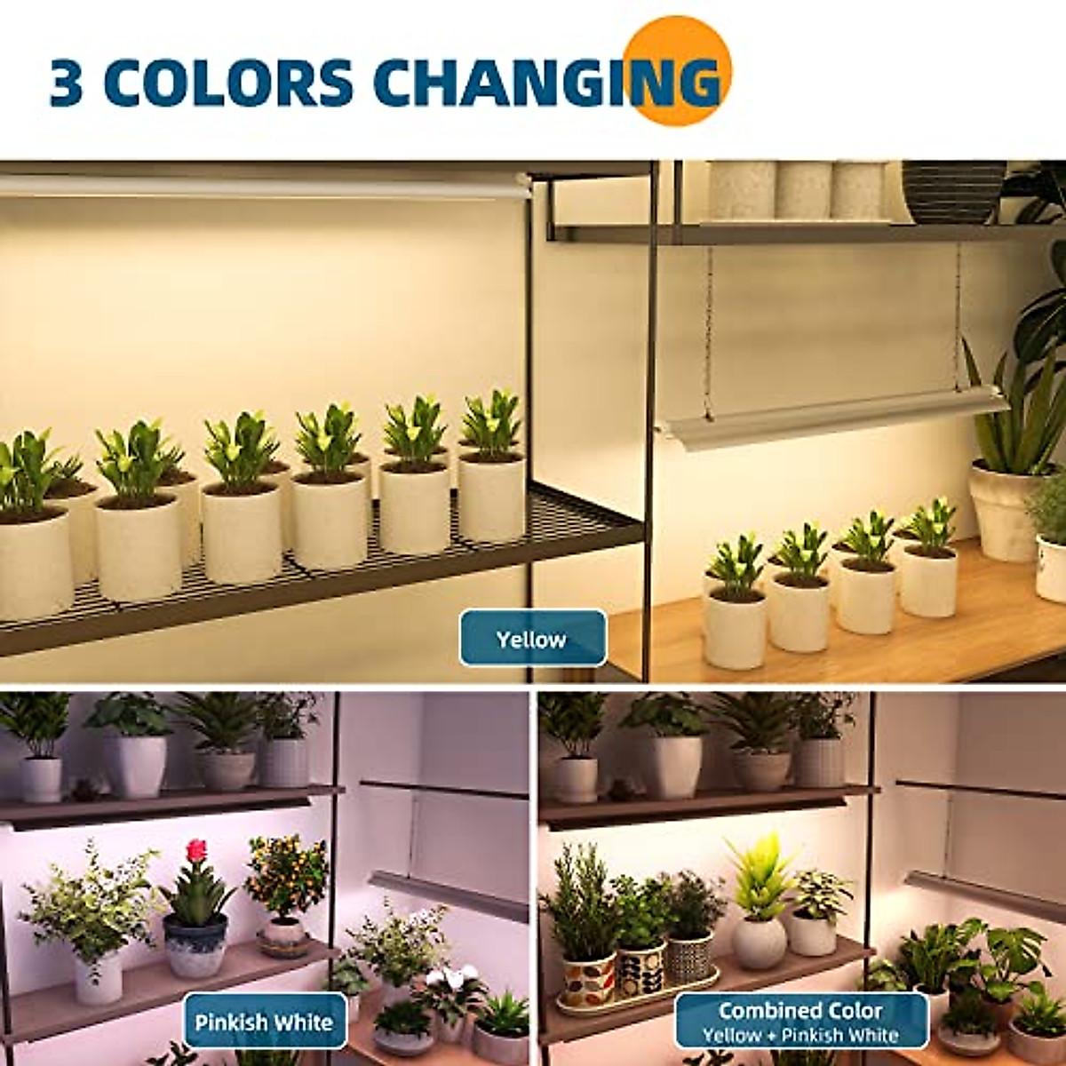 Barrina T5 Grow Light, 2FT 120W(4x30W, 800W Equivalent) Full Spectrum Grow Light with Timer, Color Changing LED Grow Lights for Indoor Plants, Linkable Hanging Plant Light for Indoor Growing, 4-Pack