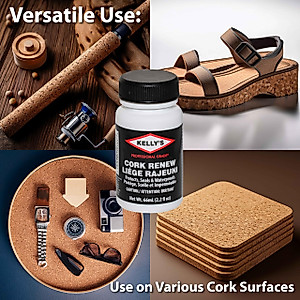 Kelly's Cork Renew Sealer (2.2 fl oz) - Waterproof & Protect Cork Surfaces w/ Brush Applicator - Water Based Formula Dries Clear, Prevents Drying & Breaking Down of Sandles, Shoes, Fishing Rod, Coasters