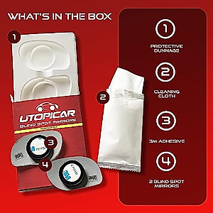 Utopicar Blind Spot Car Mirror - Convex Blindspot Mirrors for 3x Larger Image, Engineered Design for Side Mirror (Blindspot), Frameless Car Blind Spot Mirror - Rear View Blind Spot Mirrors (2 Pack)