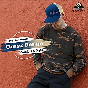 Apollo Cap Co. Trucker Cap - Embroidered Mountains & Trees Hat, Snapback Heather Grey