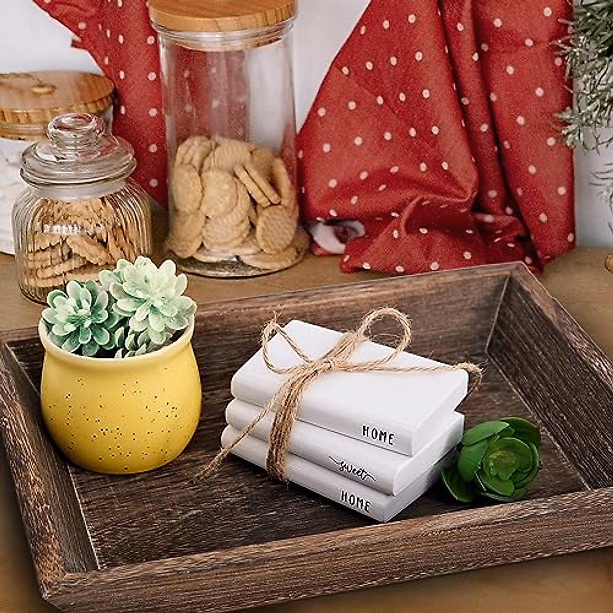 Farmhouse Living Room Decor - Funny Rustic Wooden Mini Faux Books for Your Coffee Table and Entryway Table Top - Small Home Sweet Home for Your Guest Room