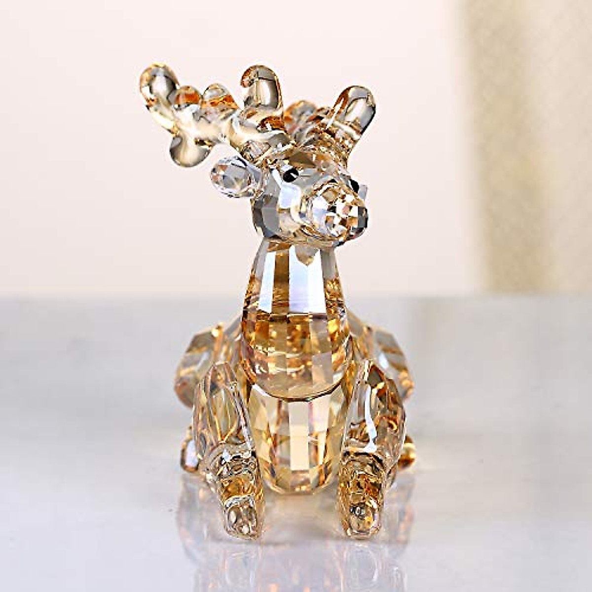 DOJOZ Crystal Deer Animals Lovely Elegant Craft Decorations for Home Ornaments Christmas Collectible Birthday Gifts Reindeer Figurines (Gold)