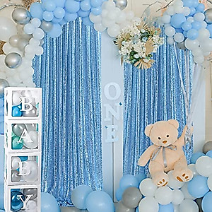 Baby Blue Glitter Sequin Backdrop Curtains 2 Panels 2ftx8ft Baby Shower Party Backdrop for Boy Gorgeous Photography Fabric Drapes