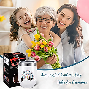 Grandma's Sippy Cup Gift for Mother's Day, Thank You Gift for Grandma Grandmother New Grandma, Birthday Gifts from Granddaughter, Grandson, 12 oz Insulated Stainless Steel Wine Tumbler (Rainbow)