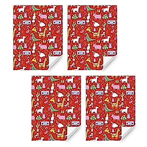 Birthday Gift Wrapping Paper Christmas for Kids Girls Boys 4 Sheets,28 x 20 Inch Per Sheet, Animal Xmas Pattern Folded Flat Red Gift Wrap for 1st Birthday Party Baby Shower Holiday Kindergarten and More
