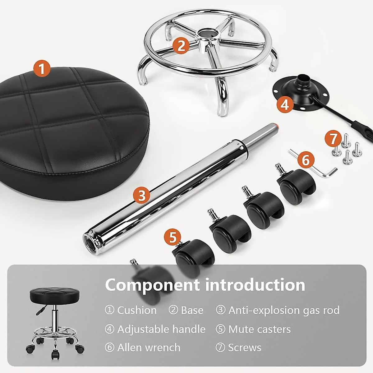 KKTONER Round Rolling Stool Chair PU Leather Height Adjustable Swivel Drafting Work SPA Shop Salon Stools with Wheels Office Chair Small (Black)