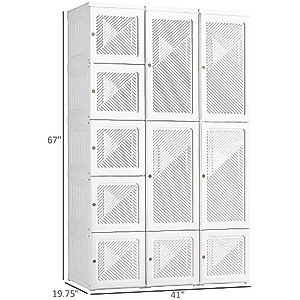 HOMCOM Portable Wardrobe Closet, Bedroom Armoire, Foldable Clothes Organizer with Cube Storage, Hanging Rods, and Magnet Doors, White