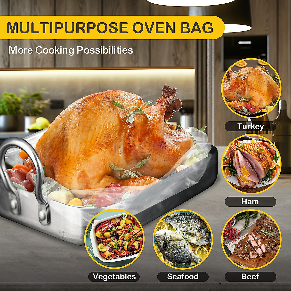 ebelbo 12 counts 19"x 23.5" Turkey Bags Multipurpose: Oven Cooking Roasting Freezer Baking Bags for Chicken Seafood/Home and Garden Bags for Harvest