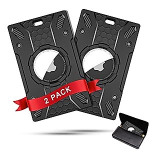 2 Pack Airtag Wallet Thin Card Case,Credit Size Apple Airtag Wallet Card Case Holder for Apple Air tag Wallet,Backpack,Wallet,with Carabiner and Wristlet(Black)