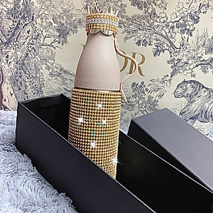 HLONGG Stylish Rhinestone Stainless Steel Water Bottle Portable Insulated Bottles Diamond Water Bottle Fashion Double Walled Vacuum with Lid Water Bottle,Gold1