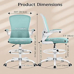 FelixKing Drafting Chair, Tall Office Chairs with Footrest Ring, Home Standing Desk High Chair with Lumbar Support Adjustable Counter Height Ergonomic Swviel Rolling Chairs for Working (Light Blue)