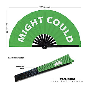 Might Could Hand Fan Foldable Bamboo Circuit Rave Hand Fans Slang Words Fan Outfit Party Gear Gifts Music Festival Rave Accessories (Green)