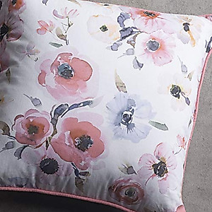 Maison d' Hermine Decorative Pillow Cover 100% Cotton, Toile Washable Cushion Cover with Invisible Zipper for Bed, Living Room, Pale Garden - White (Romantic Poppy) - Spring/Summer (18"x18")