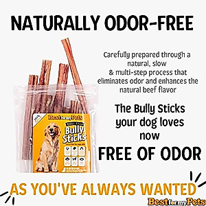 Best For My Pets Odor Free Bully Sticks, Long-Lasting Chews to Keep Puppies and Dogs Happily Busy, All-Natural Fully Digestible, 6-Inch Long, 8-Ounce Bag