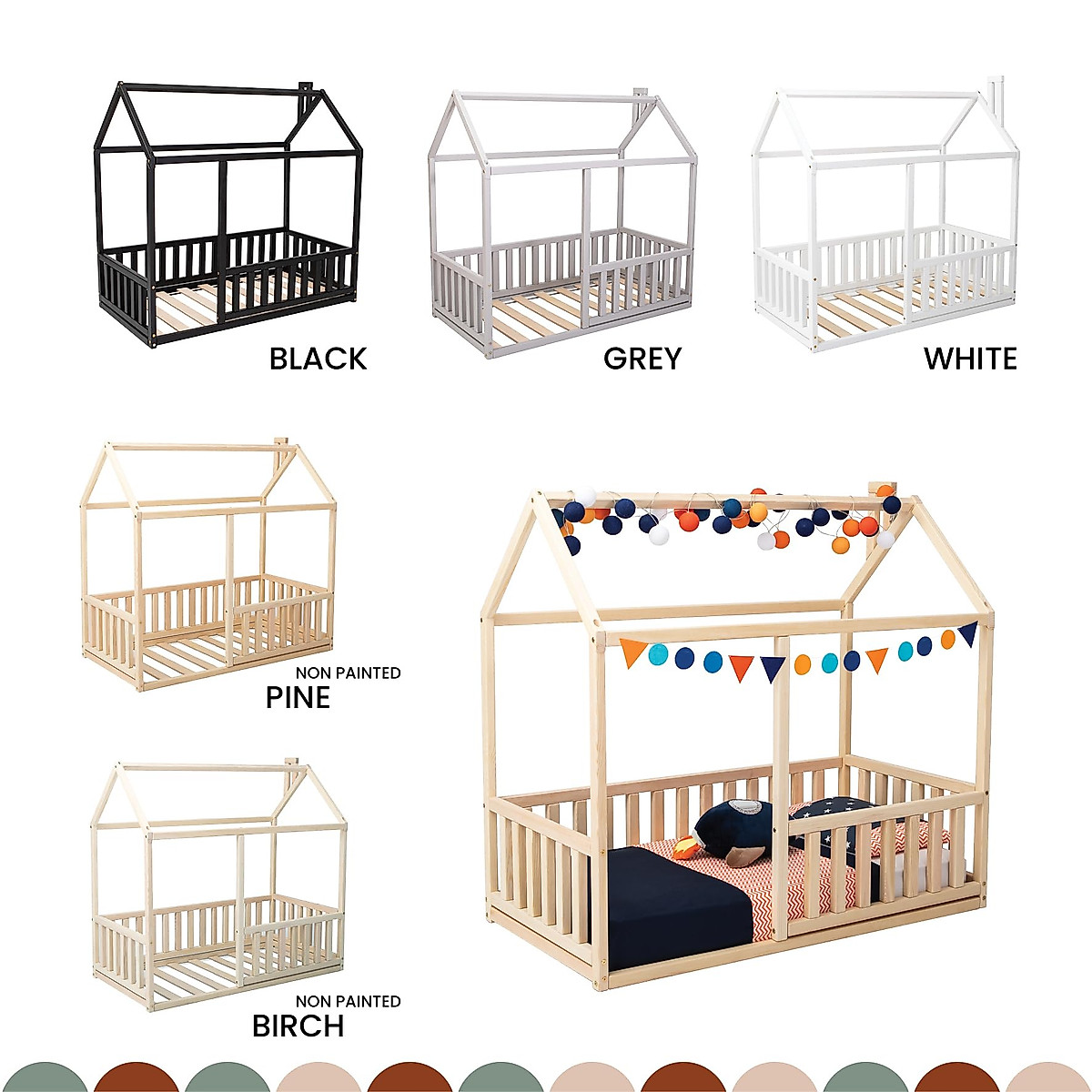 FULL size house bed frame for toddler, Montessori floor bed for kids, Full size toddler bed frame with SLATS