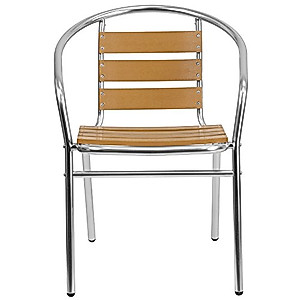 Flash Furniture Commercial Aluminum Indoor-Outdoor Restaurant Stack Chair with Triple Slat Faux Teak Back