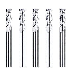 SpeTool 5Pcs Carbide CNC End Mills for Aluminum Machining 2 Flutes Upcut Router Bits 1/4 Inch Shank 2-1/2 Inch Overall Length