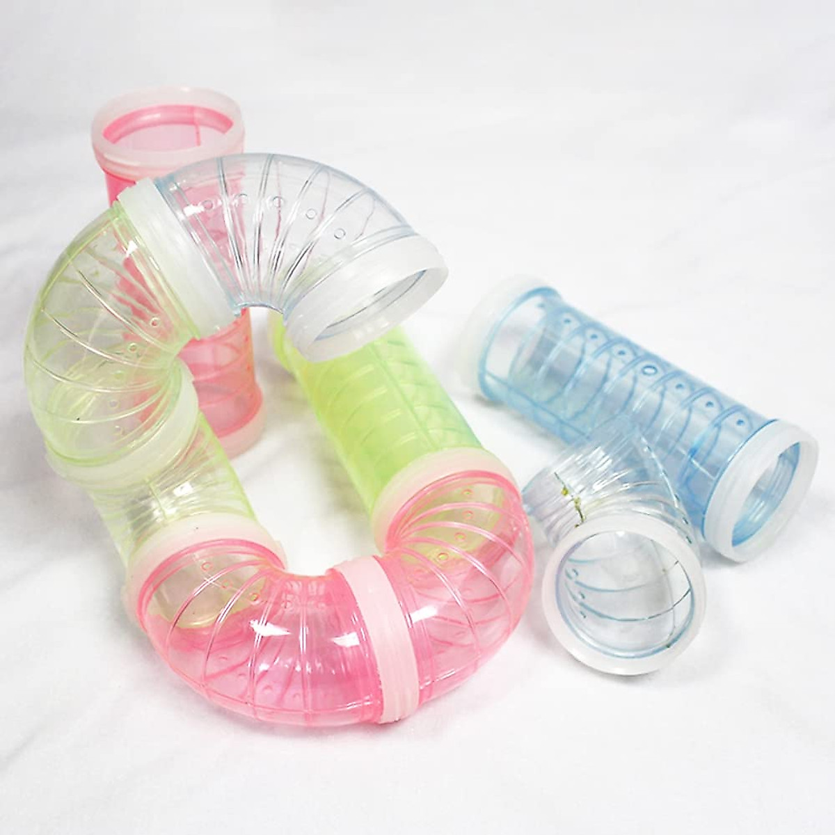 Honrane Pet Tunnel Collapsible Tube Toy Tunnel, Transparent Hamster Rat Squirrel Cage Tunnel Tube Climbing Toy Small Pet Supply Pink