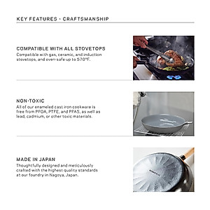 Vermicular Oven-Safe Skillet with Stainless Steel Lid | 28cm (11”) | Aluminum Handle | Lightweight Enameled Cast Iron Pan with Non-Toxic Enamel Finish | Induction-compatible | Made in Japan