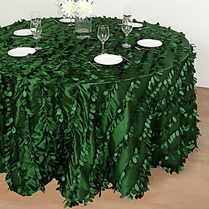 Efavormart 132" Leaf Petal Taffeta Tablecloth Round - Green for Wedding, Party, Event, Banquet, Decoration, Dessert Table Exhibition, Events Table Cover, Indoor Outdoor