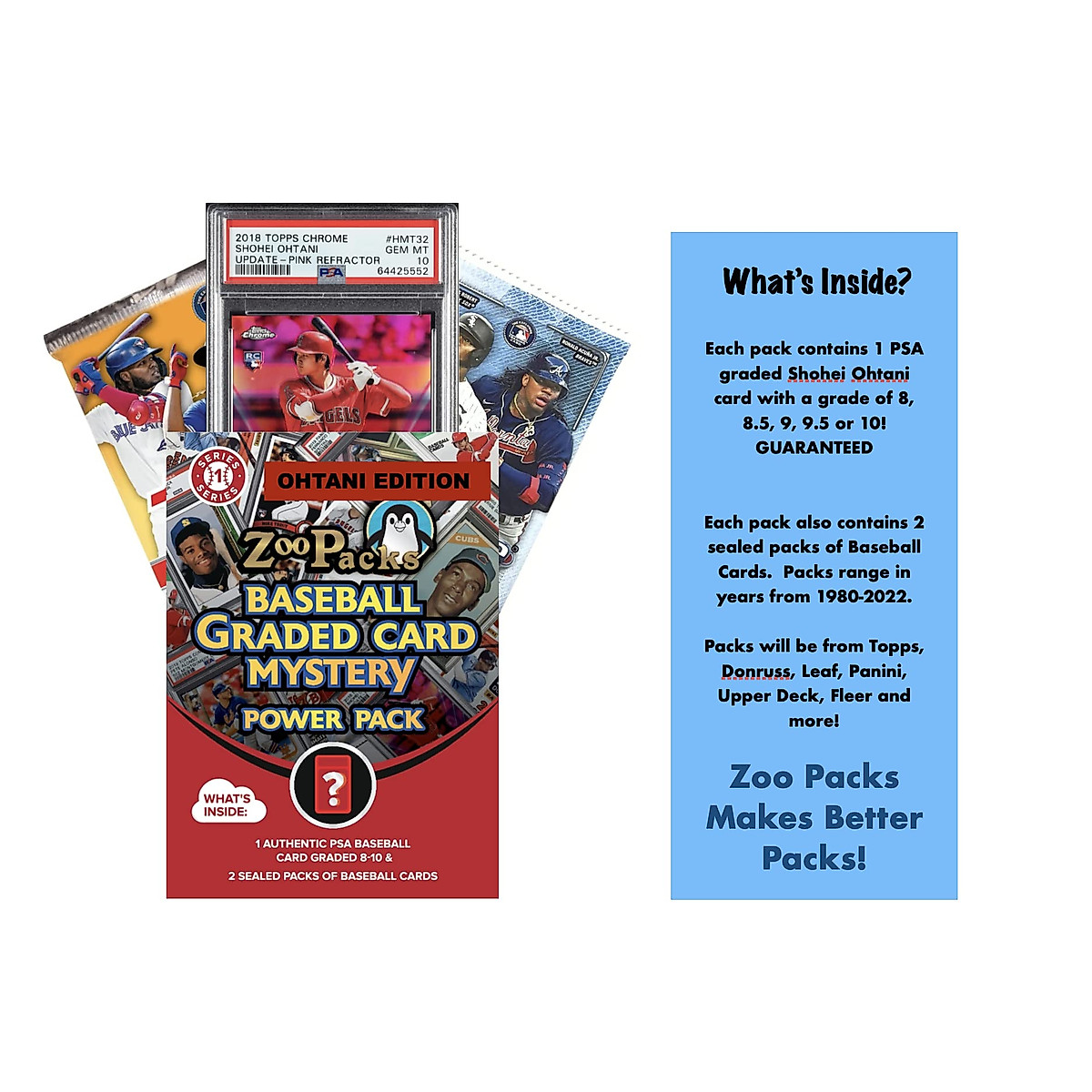 Shohei Ohtani PSA Graded Card Mystery Power Pack - 1 PSA Graded Ohtani Card and 2 Packs of Cards Per Pack - Amazon Exclusive