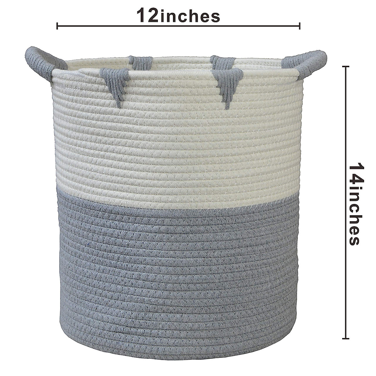 VIEIRO Cotton Rope Storage Baskets,2-Pack 12 inch x12 inch x14 inch Round storage Woven Basket,Cube Storage Bin,Collapsible Laundry Basket In Bedroom,Laundry Room,Nursery and Living Room For kids and Pets Clothes,Toy,Towels,Blanket(White and Gray)