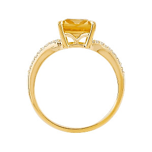 Welry 1/8 cttw Diamond Ring with Square-Cut Citrine in 10K Yellow Gold, Size 8, Size 8