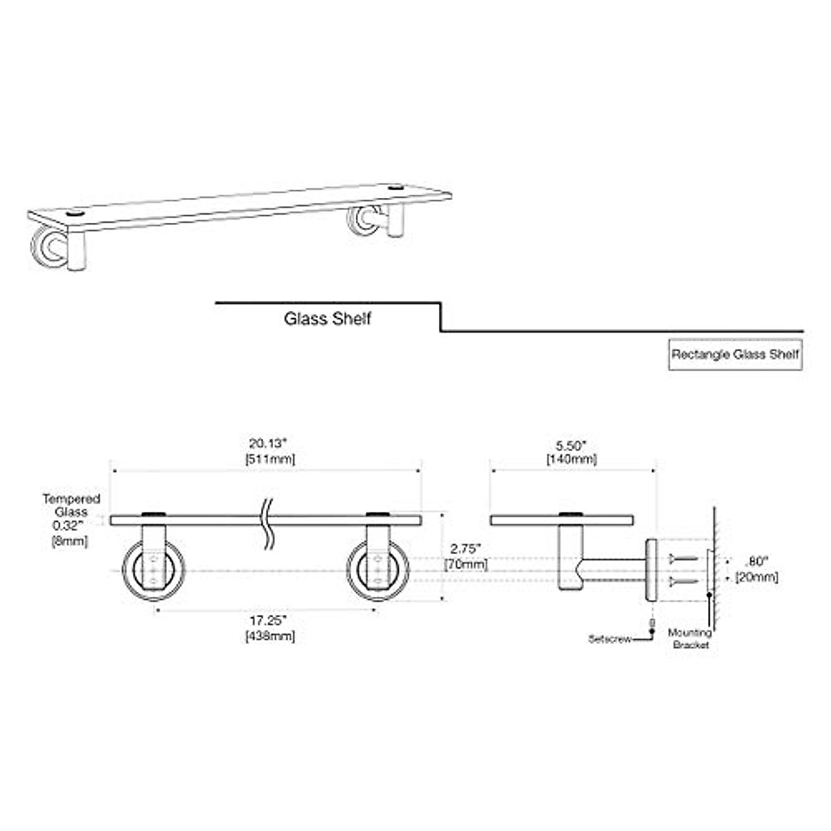 Gatco 4236 Latitude II, Glass Shelf, 20”, Brushed Brass