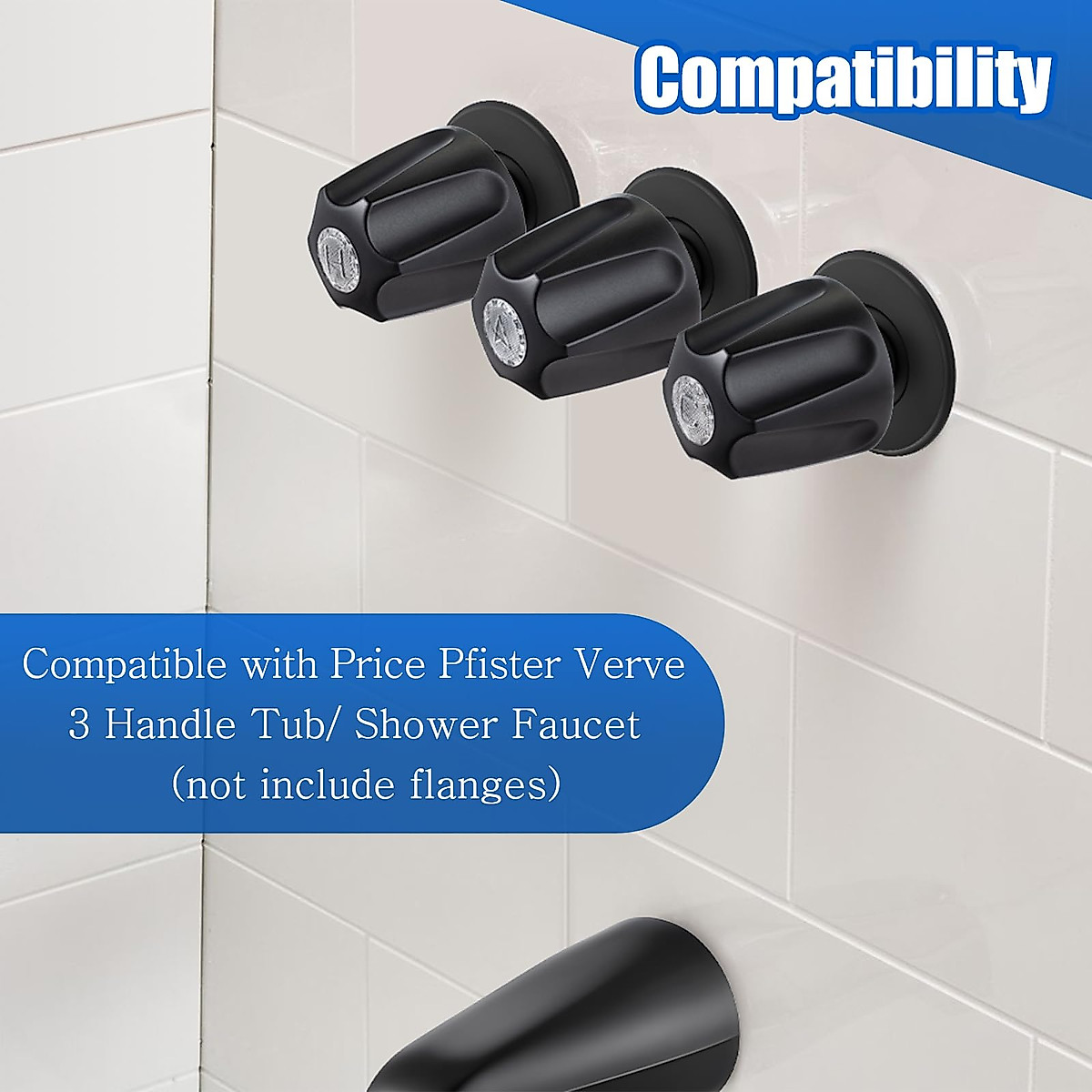 Dreyoo 3 Piece Shower Knob Replacement Compatible with Price/Pfister Verve Tub Shower, Bathtub Faucet Handle Remodel Trim Kit Include 1 Hot 1 Cold 1 Diverter and 3 Screws(Matte Black)