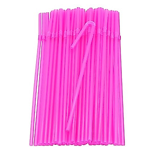Flexible Plastic Drinking Straws (Assorted Neon) Bendable Disposable BPA Free Bendy