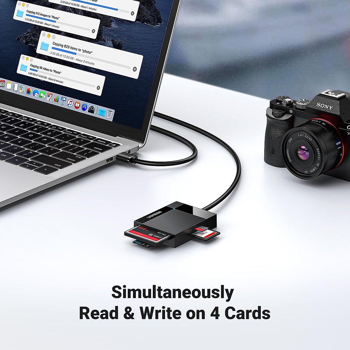 UGREEN SD Card Reader USB 3.0 Card Hub Adapter 5Gbps Read 4 Cards Simultaneously CF, CFI, TF, SDXC, SDHC, SD, MMC, Micro SDXC, Micro SD, Micro SDHC, MS, UHS-I (Black)