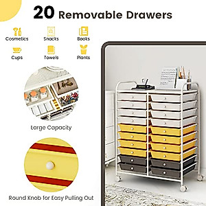 MEDIMALL 20 Drawers Rolling Storage Cart, Multipurpose Craft Storage Cart with Wheels, Mobile Tools Scrapbook Paper Organizer Cart for Office School Home Use (Yellow)