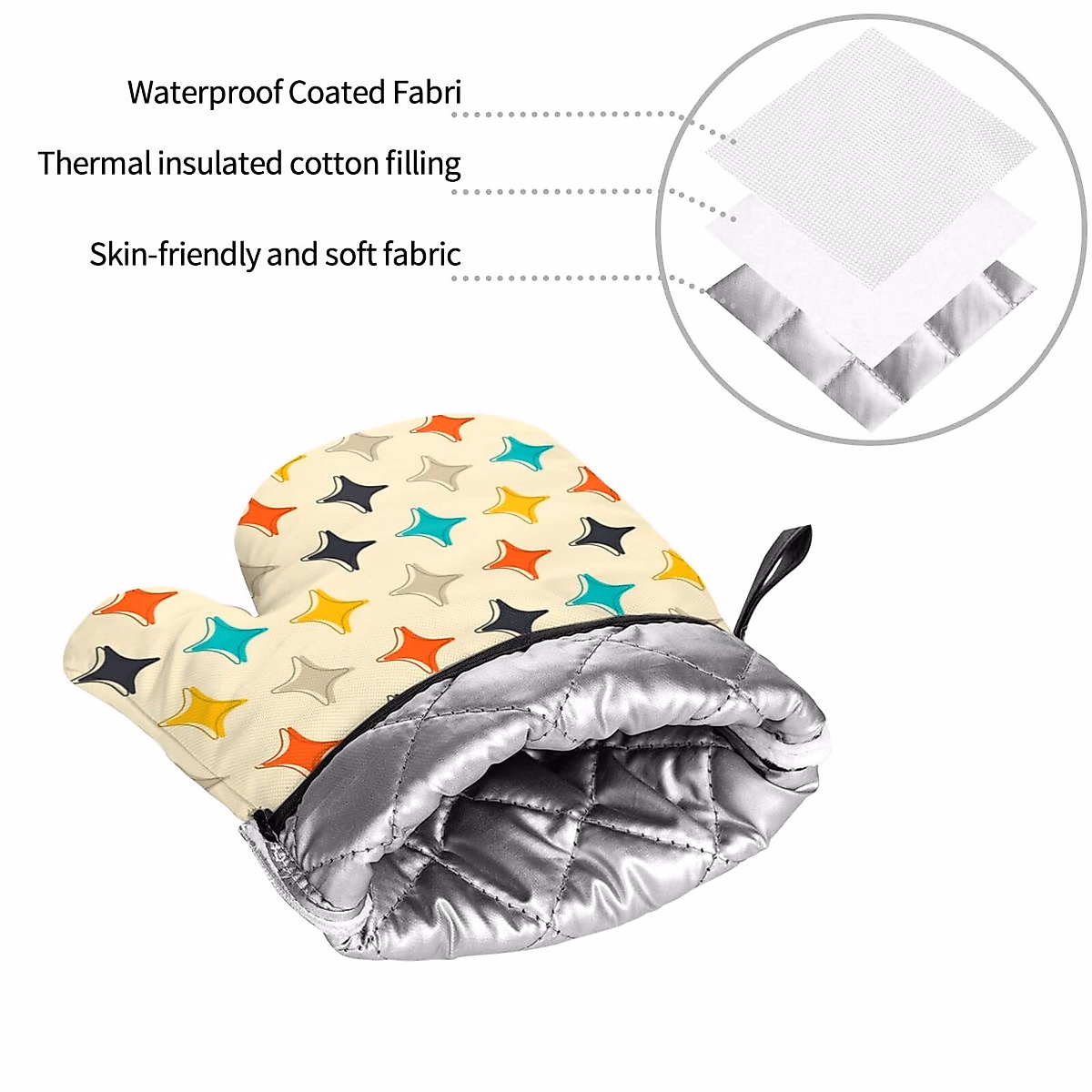 Modern Atomic Stars Retro Colors Oven Mitts and Pot Holders 4pcs Sets，Funny Kitchen High Heat Resistant Oven Mitts，with Oven Gloves and Hot Pads Pot Holders for Baking Cooking BBQ Grilling