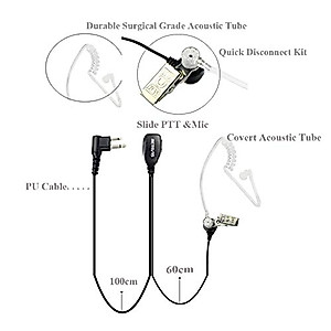 Retevis Two Way Radio Earpiece with Mic 2 Pin, Compatible with Motorola CP100D CP185 CP200 CP200D GP300 GP2000 Mag ONE BRP40 A8 HYT TC610 Two Way Radio, Acoustic Tube Walkie Talkie Earpiece(1 Pack)
