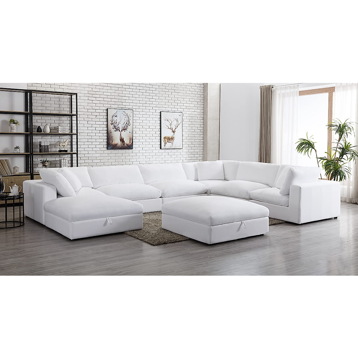 Roundhill Furniture Rivas Contemporary Feather Fill 8-Piece Modular Sectional Sofa with Two Ottomans, White