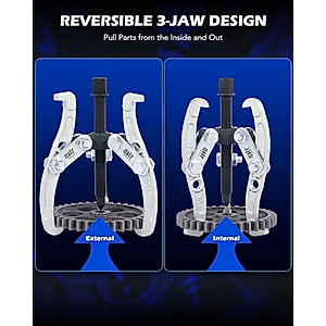 Orion Motor Tech Gear Puller Set, 3" 4" 6" 8" 3 Jaw Puller Kit for Pulley Gear Bearing Flywheel Removal, Heavy Duty Pulley Puller with Reversible Jaws 4 pcs Bearing Puller Tool Kit