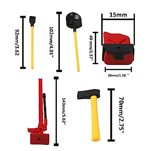 6PCS HIRCQOO 1/10 RC Decoration Accessories Tool Set Kit with Winch, Gas Can, Shovel, Jack, Pry Bar, Axe Compatible with Traxxas TRX-4 Tamiya CC01 Axial SCX10 D90 Redcat HSP 1/10 RC Crawler Truck