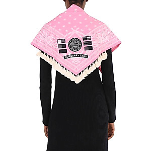 BURBERRY Candy Pink Badge Applique Tassel Cotton Bandana Scarf